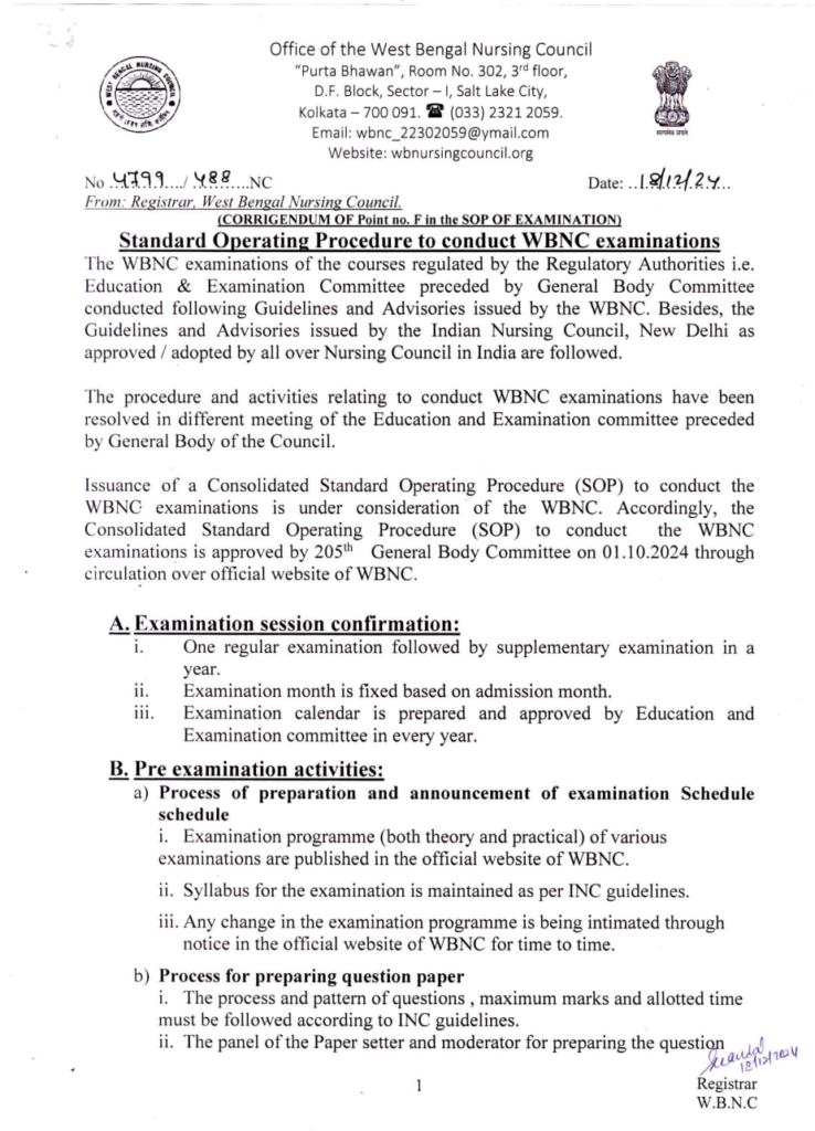 WBNC Result 2025 GNM 1st year, 2nd year, ANM, B.Sc Nursing Exam Mark Sheet