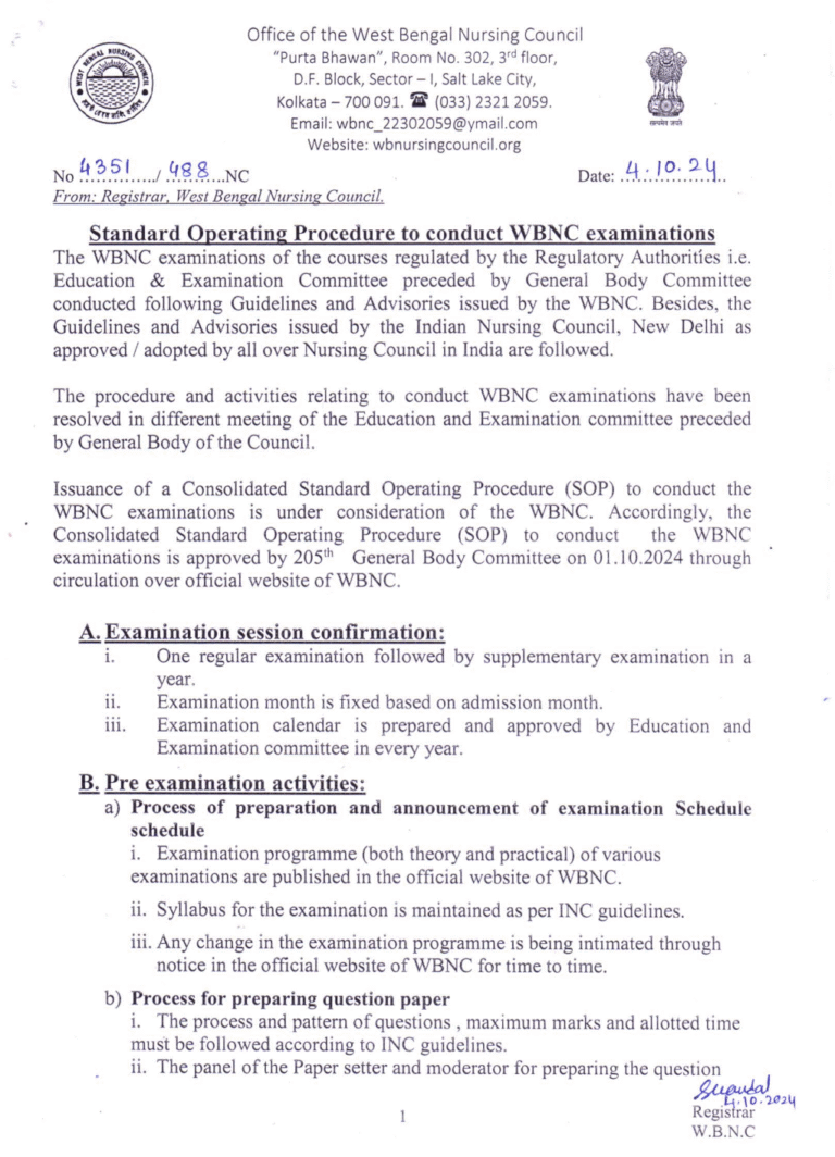 WBNC Result 2025 GNM 1st year, 2nd year, ANM, B.Sc Nursing Exam Mark Sheet